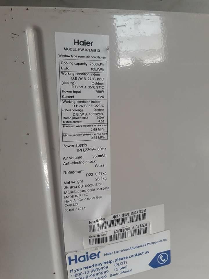 Haier window-type non-inverter 1hp (R22 refigerant), TV & Home ...