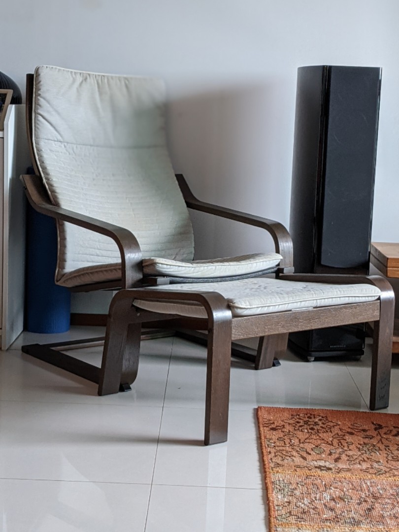 IKEA Poang chair and foot stool, Furniture & Home Living, Furniture ...