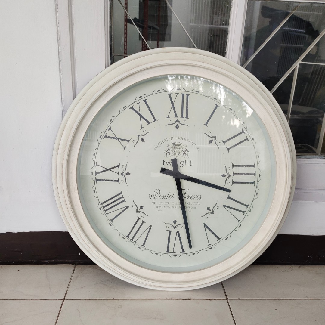 Jam dinding besar Twilight Chateau Joullian Clock Creme 61cm, Perabotan ...