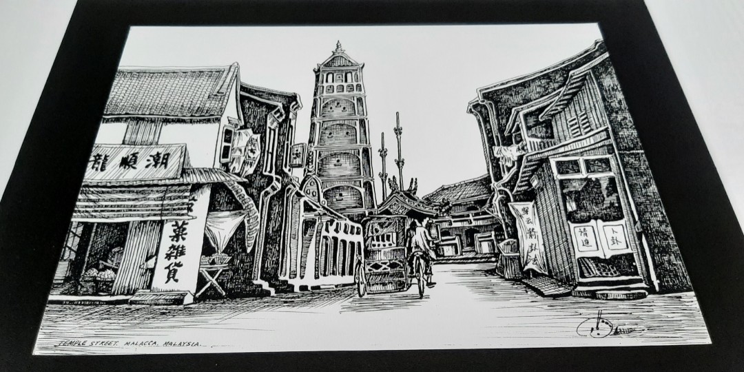 TEMPLE ST, MALACCA Original Hand Drawing, Hobbies & Toys, Stationery ...