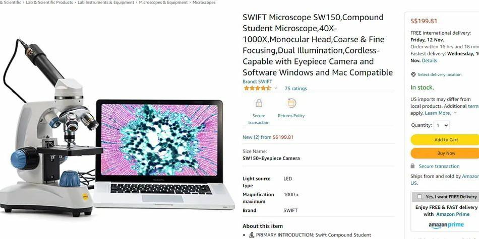 SWIFT Microscope SW150,Compound Student Microscope,40X-1000X,Monocular ...