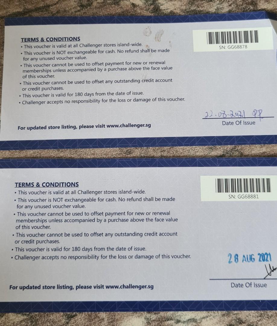 2 x $50 Challenger voucher, Tickets & Vouchers, Vouchers on Carousell