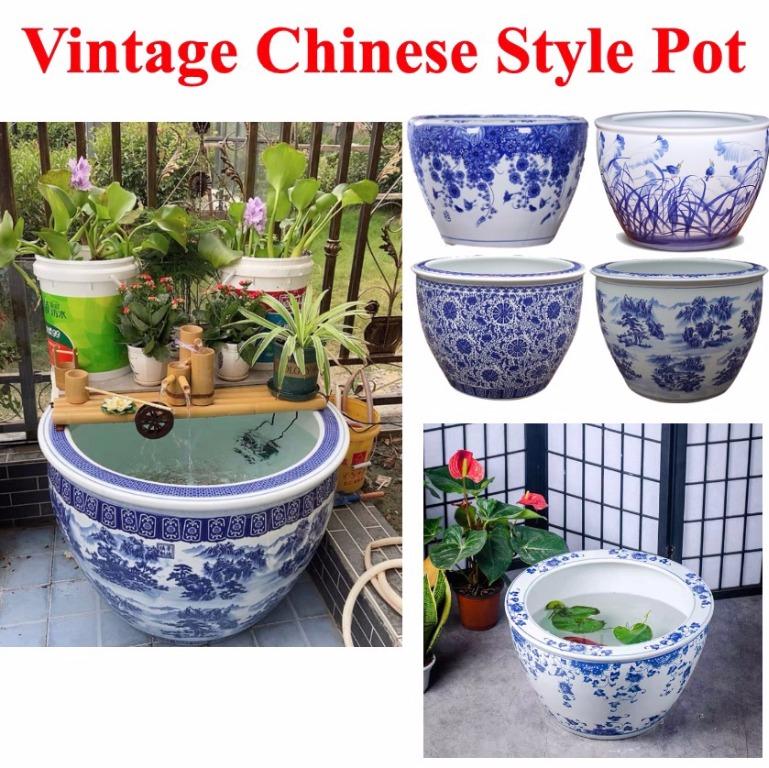 XL large porcelain Chinese oriental garden balcony fish bowl pot fish ...