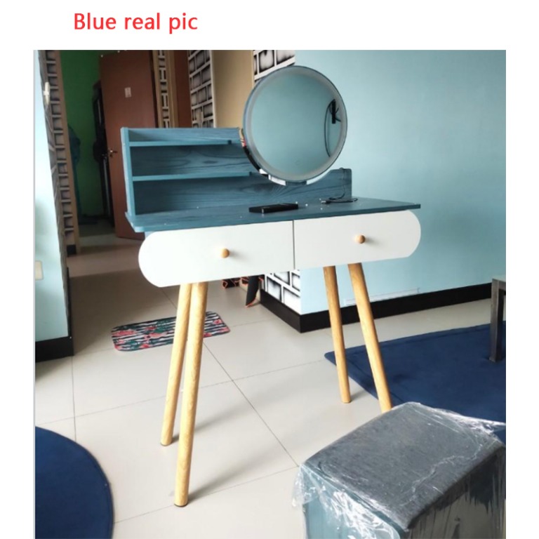 COD!!Blue&Light Wood&White Dressing Table Toilet Table, Furniture ...