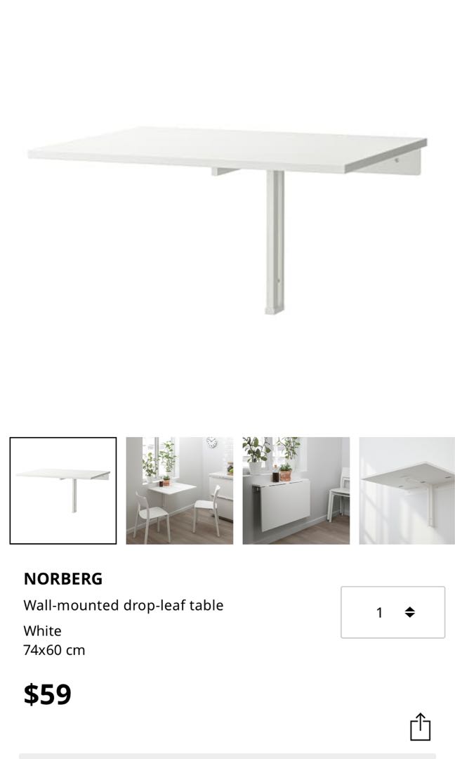IKEA Norberg wall mounted drop leaf table, Furniture & Home Living ...
