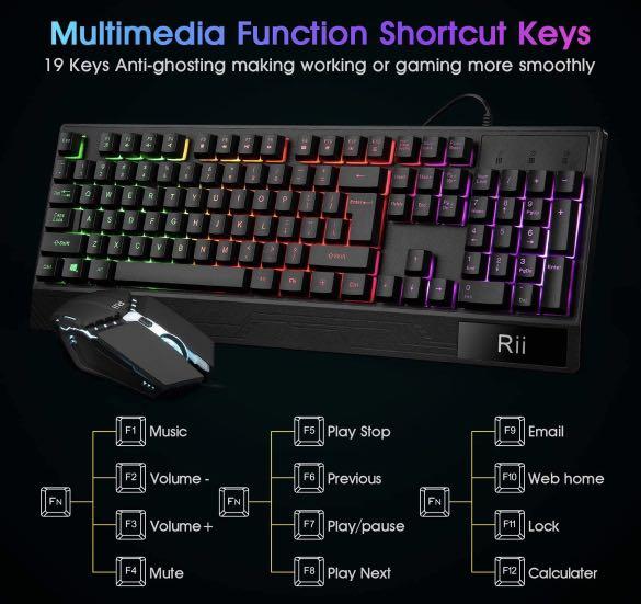Rii RK400 RGB Gaming Keyboard and Mouse Combo, Computers & Tech, Parts ...