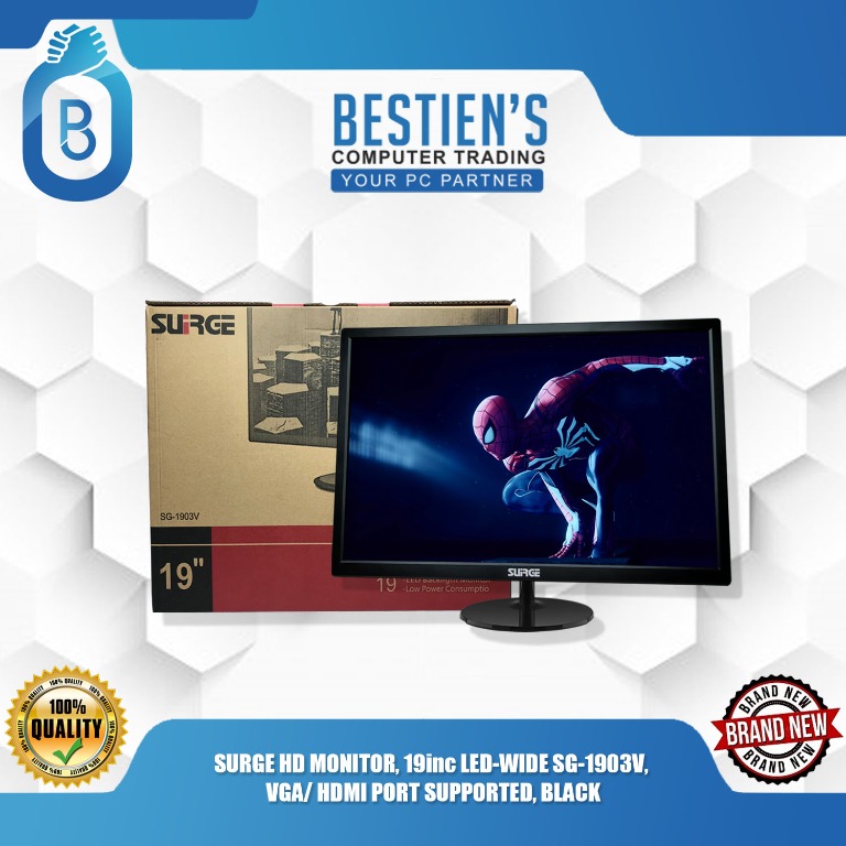 SURGE HD MONITOR, 19inc LED-WIDE SG-1903V, VGA/ HDMI PORT SUPPORTED ...