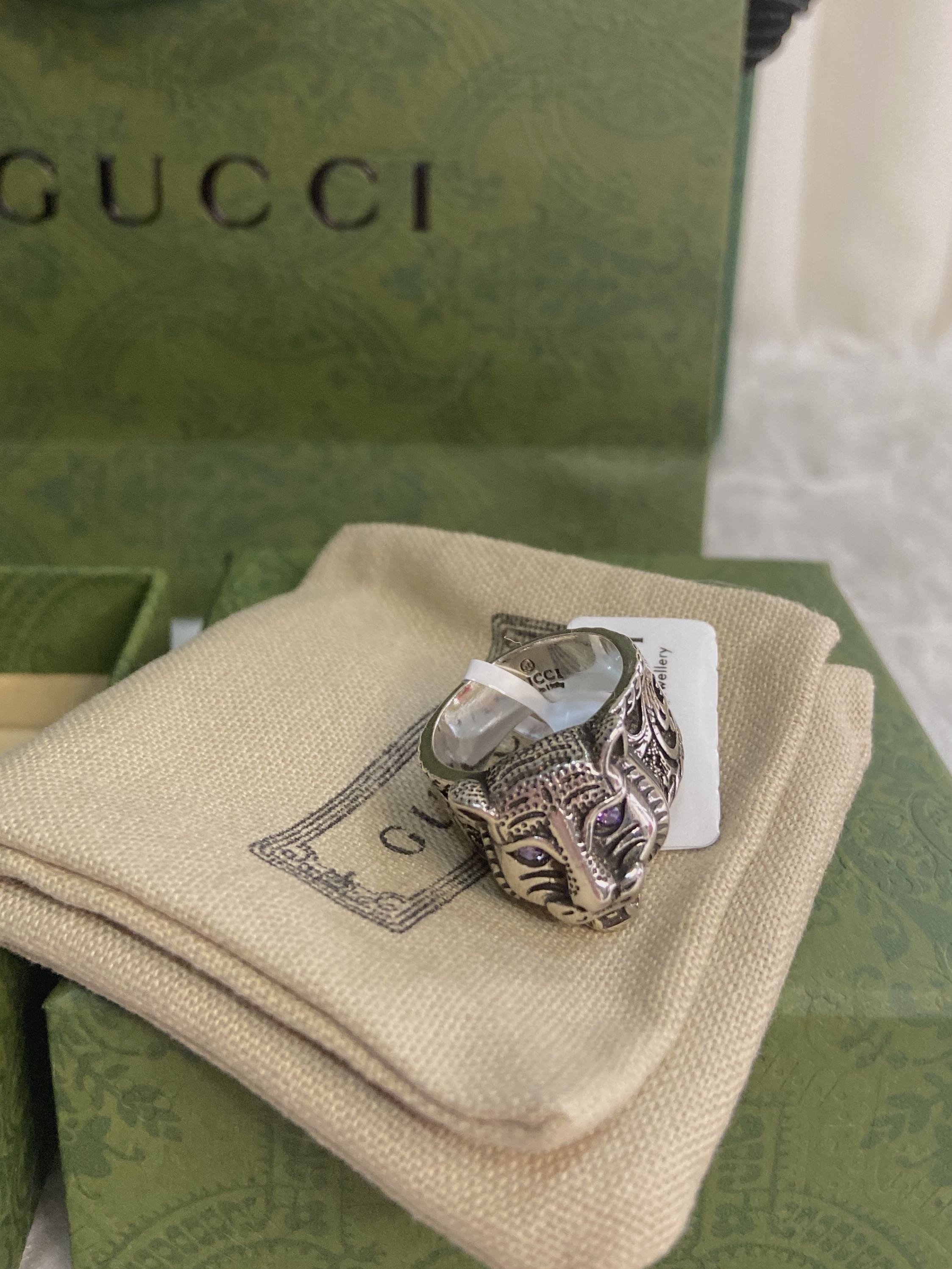 925 sterling silver gucci garden feline head ring, Women's Fashion ...