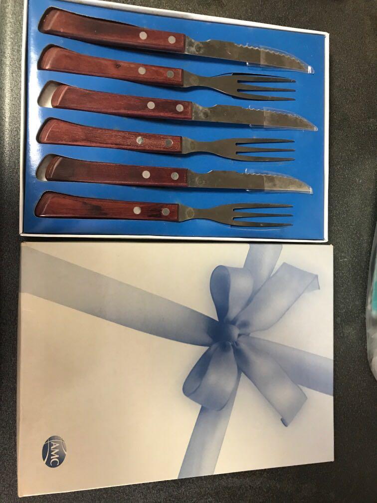 AMC Stainless steel Knife & Fork with wooden handle, Furniture & Home ...