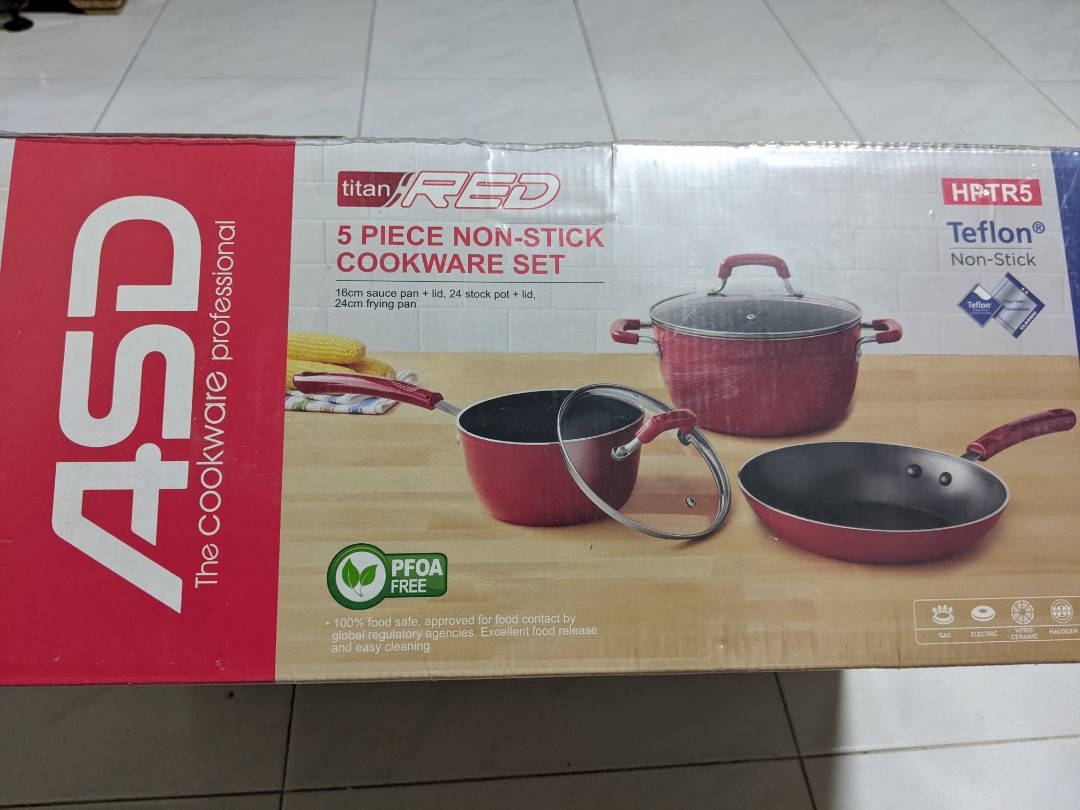 ASD 5 piece non-stick cookware set (Teflon), Furniture & Home Living ...