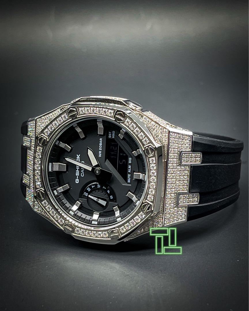 Casio G-Shock GA2100 GA2110 GA-2100 GA-2110 CasiOak Full Silver Diamond ...