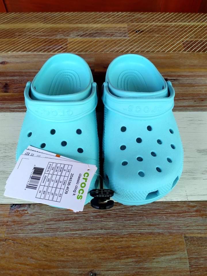 Crocs Classic Clogs Ice Blue J3, Babies & Kids, Babies & Kids Fashion ...
