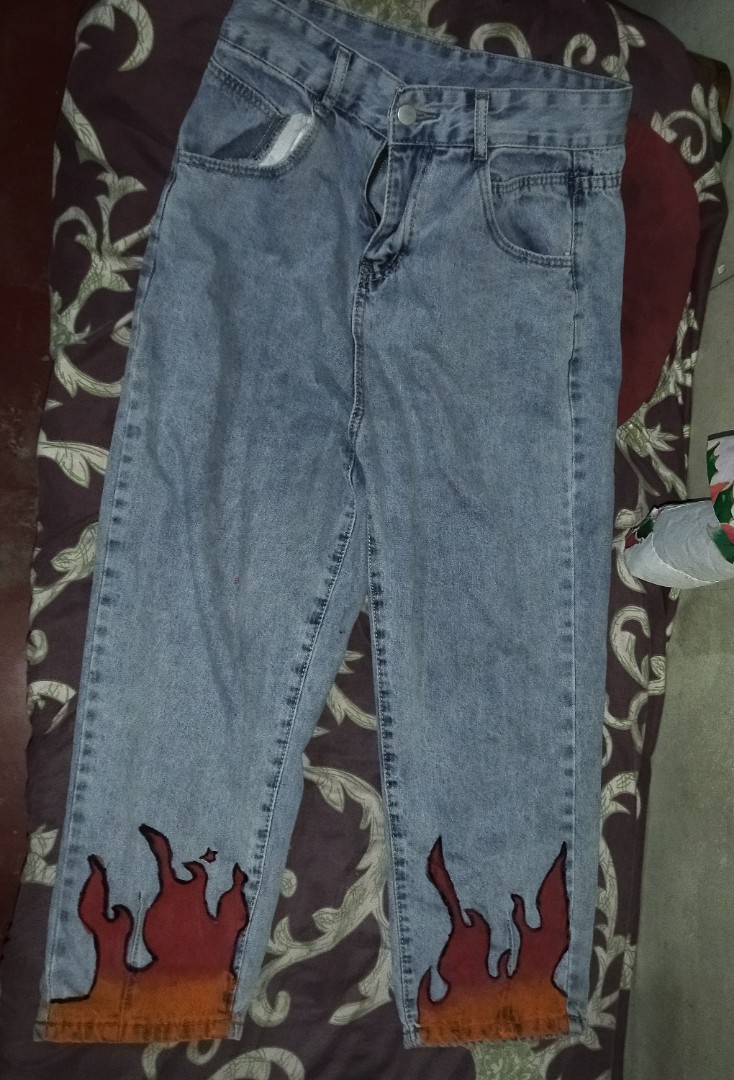Custom fire jeans, Women's Fashion, Bottoms, Jeans on Carousell