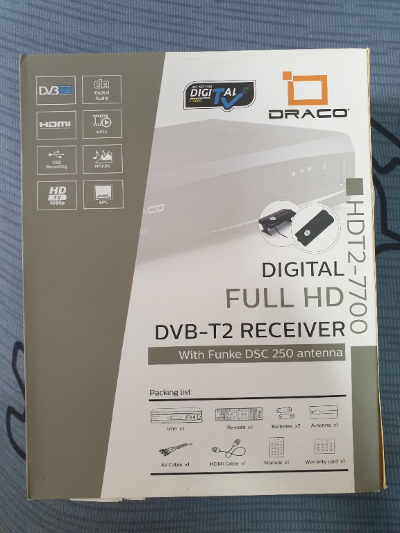Draco Digital Full HD DVB-T2 Receiver with Funke DSC 250 Antenna, TV ...