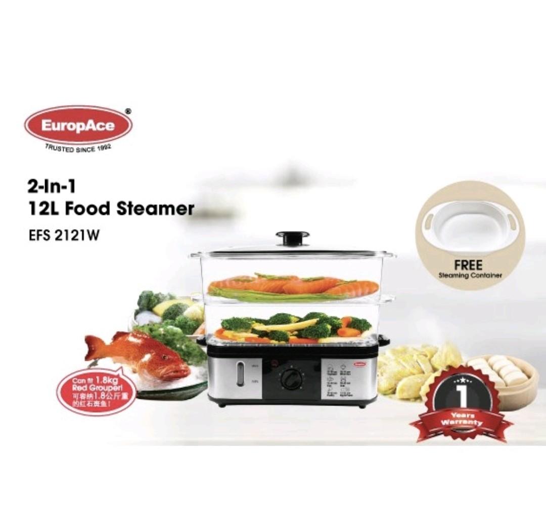 ☆FREE DELIVERY☆EuropAce EFS 2121W 2-TIER LARGE FOOD STEAMER (12L), TV ...