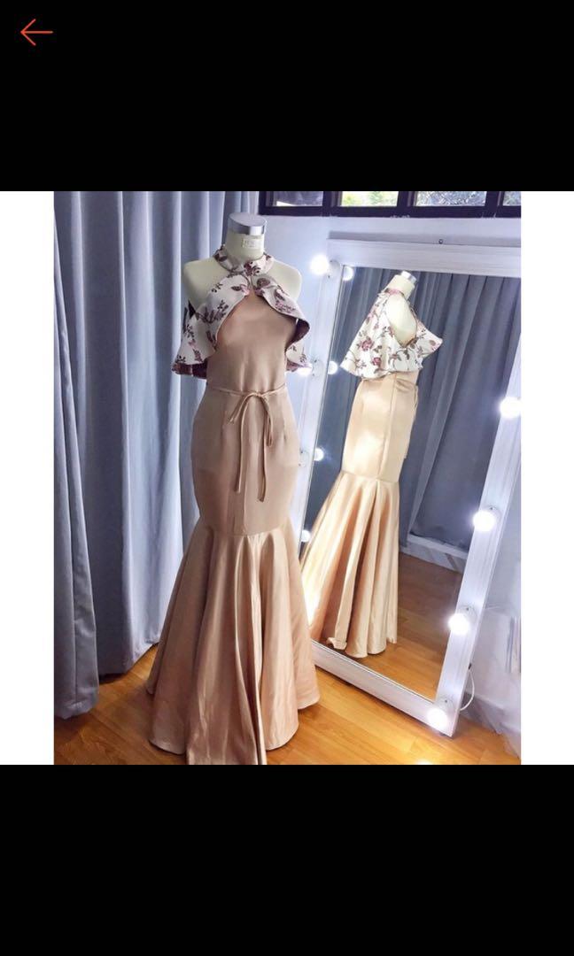 Gaun Pesta Mermaid Gown Gold Champagne, Fesyen Wanita, Pakaian Wanita ...
