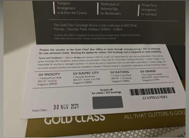 Gold Class Tickets, Tickets & Vouchers, Event Tickets on Carousell