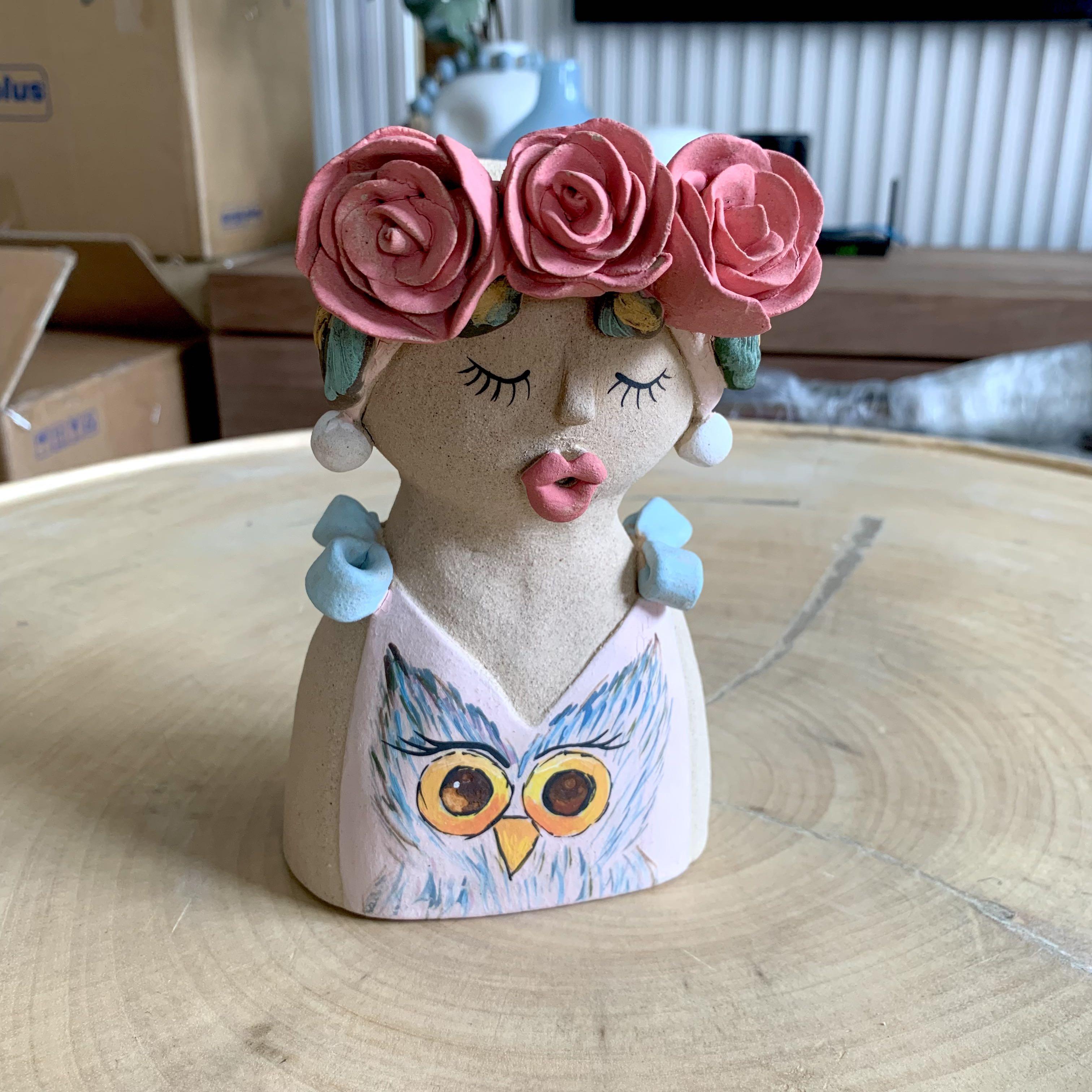 Hand Painted Rose Lady Pot, Furniture & Home Living, Gardening, Pots ...