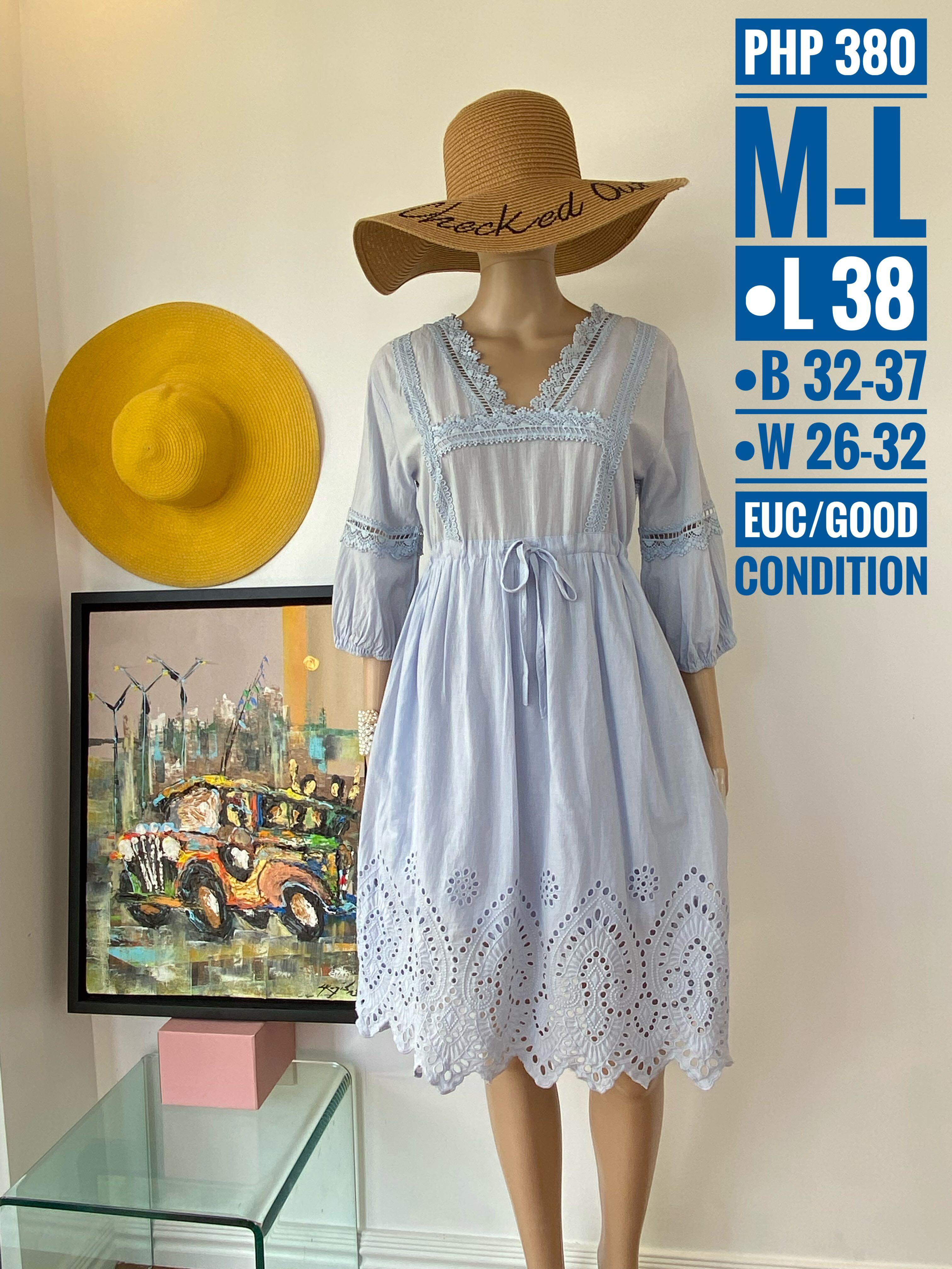 LIGHT BLUE SEMI EYELET SEMI MIDI DRESS, Women's Fashion, Dresses & Sets ...