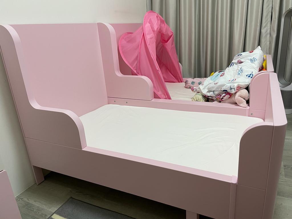Pink Ikea Busunge extendable bed, Babies & Kids, Baby Nursery & Kids ...