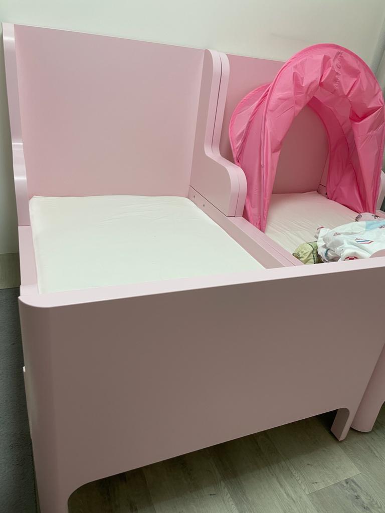 Pink Ikea Busunge extendable bed, Babies & Kids, Baby Nursery & Kids ...