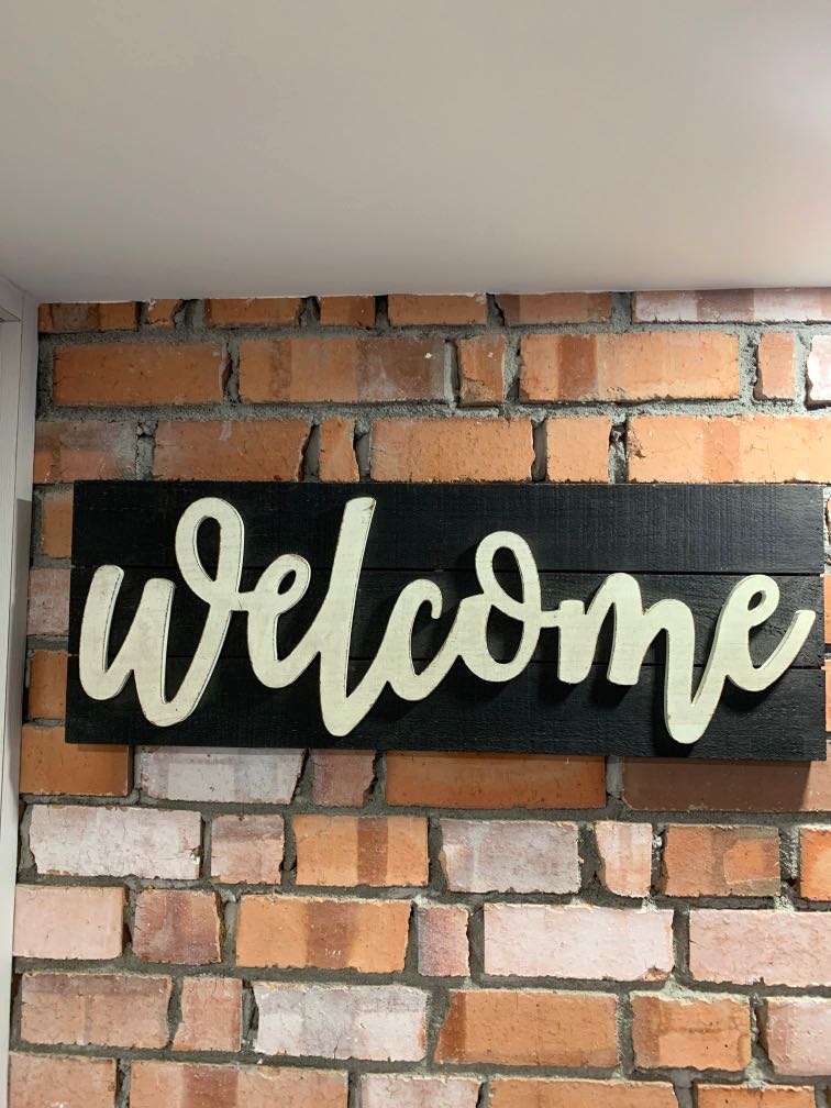 Welcome white wooden blocks with black background, Furniture & Home ...