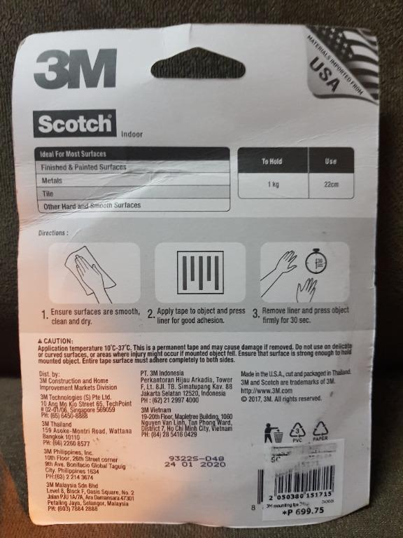 3M Scotch Indoor Permanent Mounting Tape 24mm x 5m Holds 4.5kg Made in ...