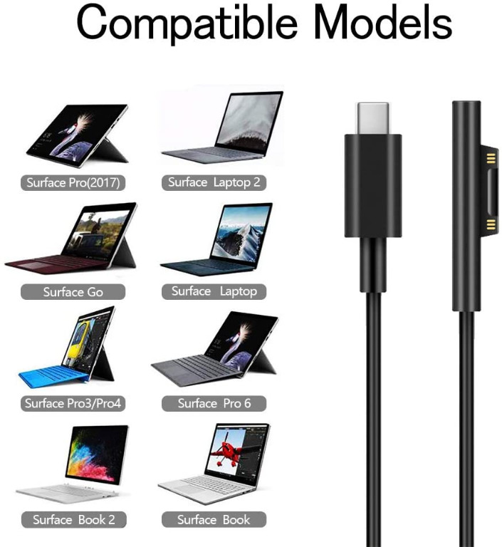 BOLWEO USB C to Surface Pro Connector Charging Cable for Surface Pro 3 ...