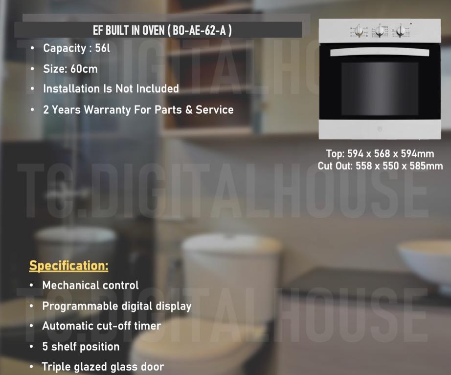 EF 60cm BO-AE-62-A Multi-Function Built-In Oven, TV & Home Appliances ...