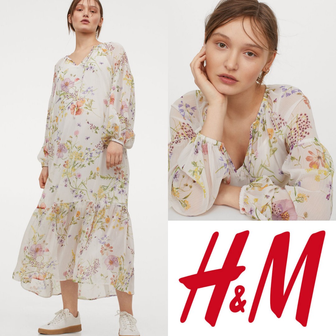 H&m hnm floral chiffon maxi dress bukan zara, Fesyen Wanita, Pakaian ...