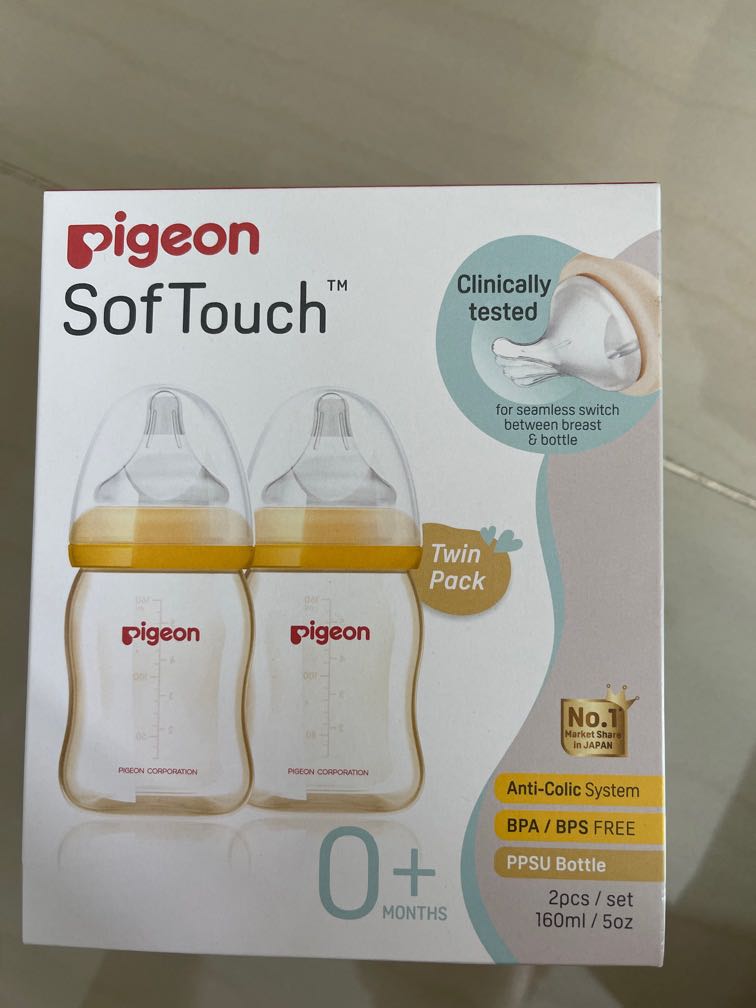 Pigeon softouch wide neck 160ml twin pack 0 month milk bottle, Babies & Kids, Nursing & Feeding ...