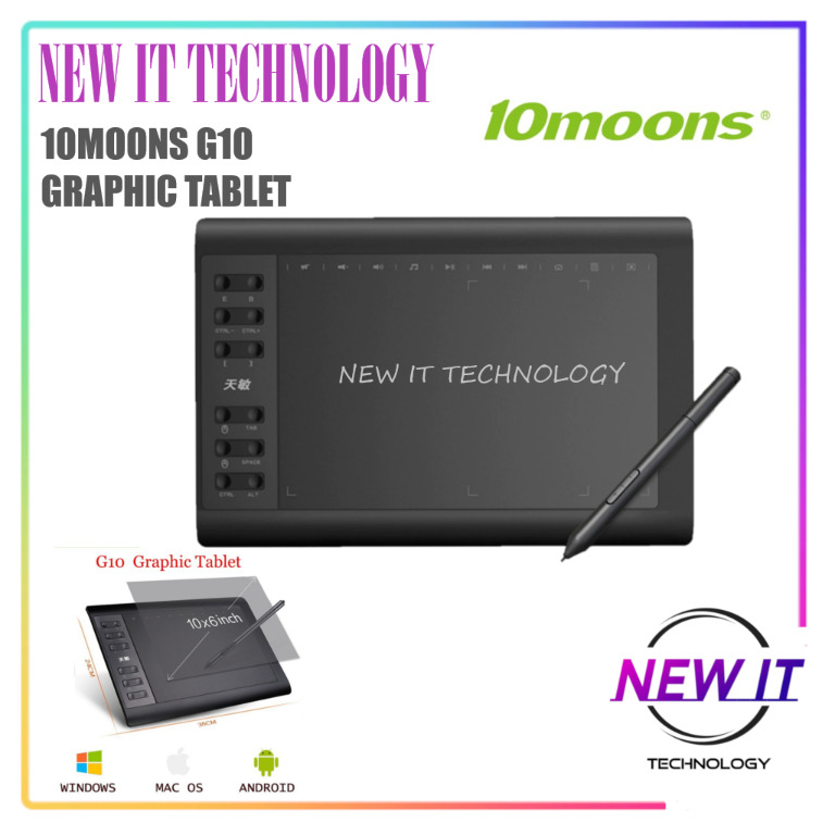 10MOONS G10 GRAPHIC TABLET 8192 Levels Digital Tablet WORKING AREA 10*6 ...