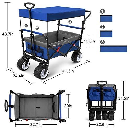BEAU JARDIN Folding Push Wagon Cart with Canopy Collapsible Utility ...
