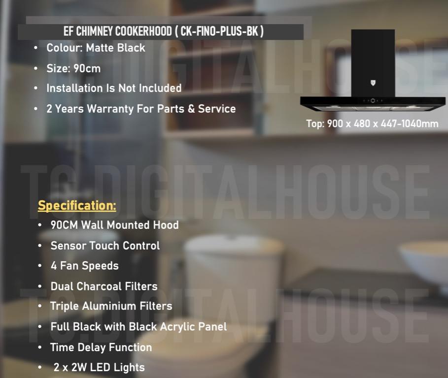 EF CK 90cm CK-FINO-PLUS-BK Cooker hood, TV & Home Appliances, Kitchen ...