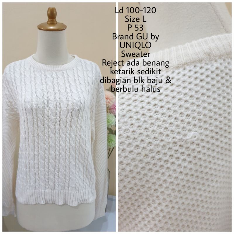 GU by Uniqlo white sweater, Fesyen Wanita, Pakaian Wanita, Atasan di ...