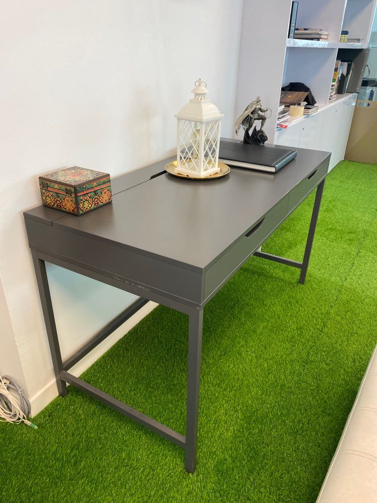 Ikea dark grey study table with two drawers, Furniture & Home Living ...