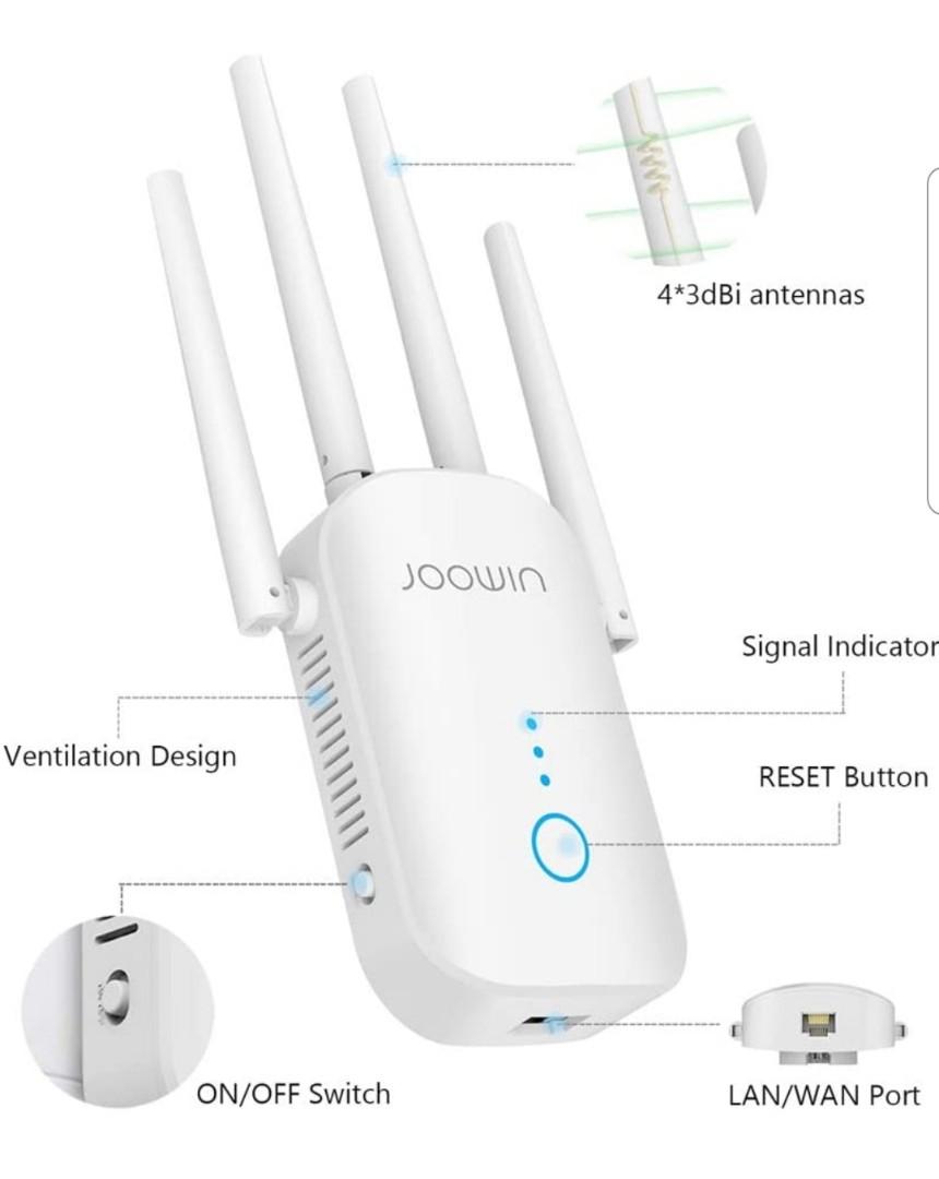 JOOWIN 1200Mbps WiFi Range Extender WiFi Booster Dual Band 2.4GHz/5 ...