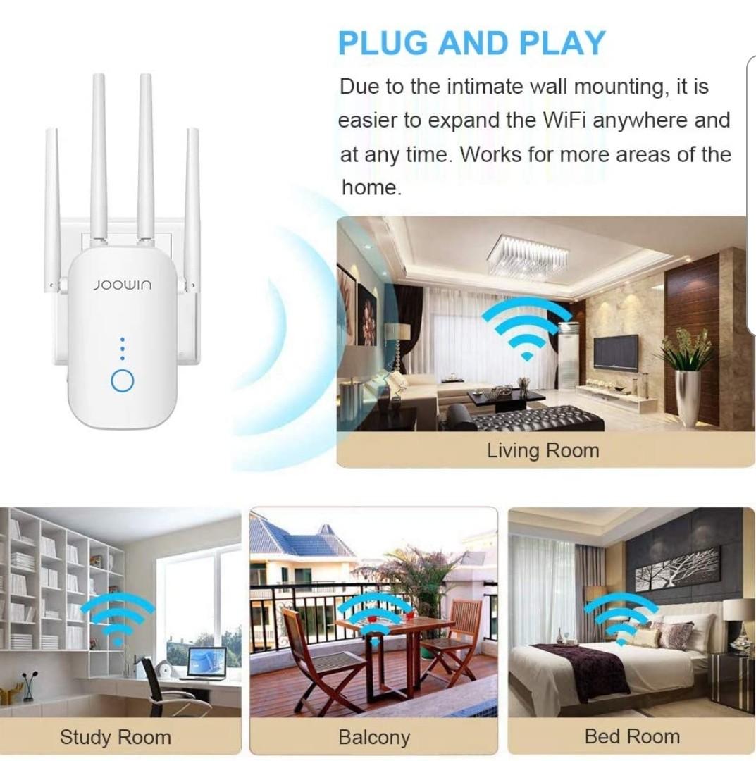 JOOWIN 1200Mbps WiFi Range Extender WiFi Booster Dual Band 2.4GHz/5 ...