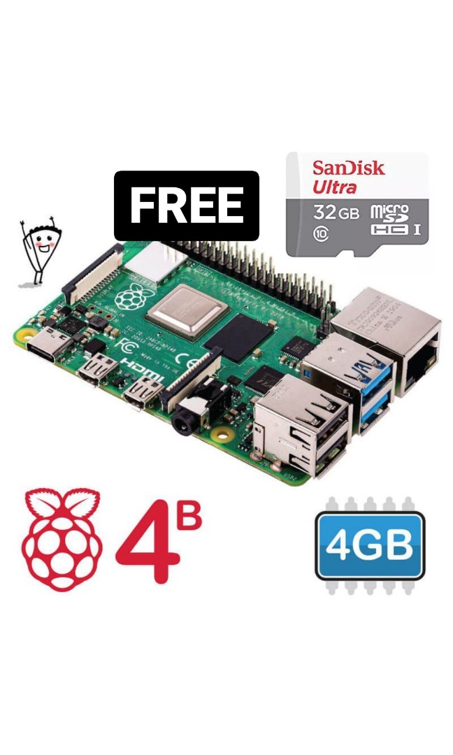 Free SD Card!!! Raspberry Pi 4 ( 4GB) + Micro SD card 32gb, Mobile ...