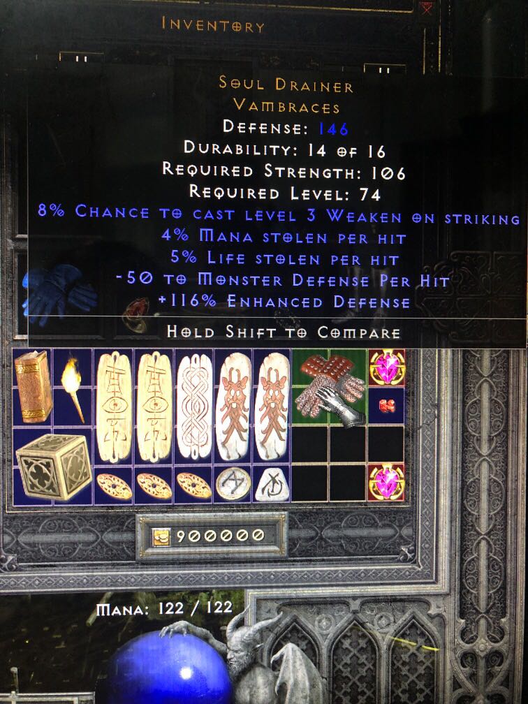 Soul Drainer Vambraces - dual leech gloves - Diablo 2, Hobbies & Toys ...