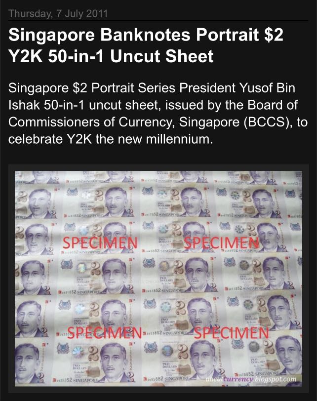 Singapore $2 Note Millennium (Y2K) 50 in 1 Incut Sheet, Hobbies & Toys ...