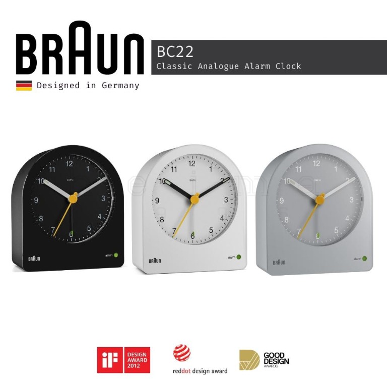 百靈牌 Braun - BC22 Braun Classic Analogue Alarm Clock, 傢俬＆家居, 家居裝飾, 時鐘 ...