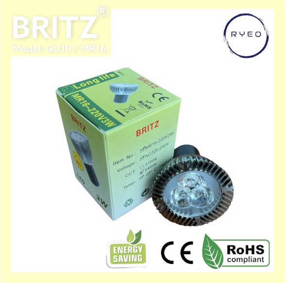 BRITZ GU10 MR16 3W COOL WHITE LED BULB, Furniture & Home Living ...