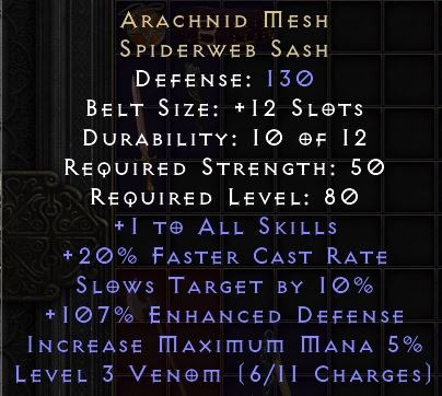 D2R Arachnid Mesh Spiderweb Sash ED107 (NEW), Video Gaming, Gaming ...