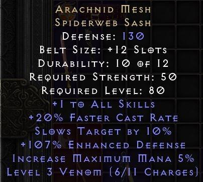 D2R Arachnid Mesh Spiderweb Sash ED107 (NEW), Video Gaming, Gaming ...