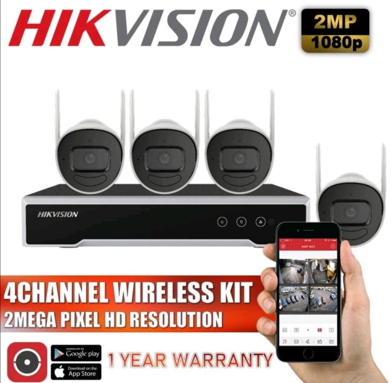Hikvision 4Channel Wireless KIT 2MP (NK42W0H), Furniture & Home Living ...
