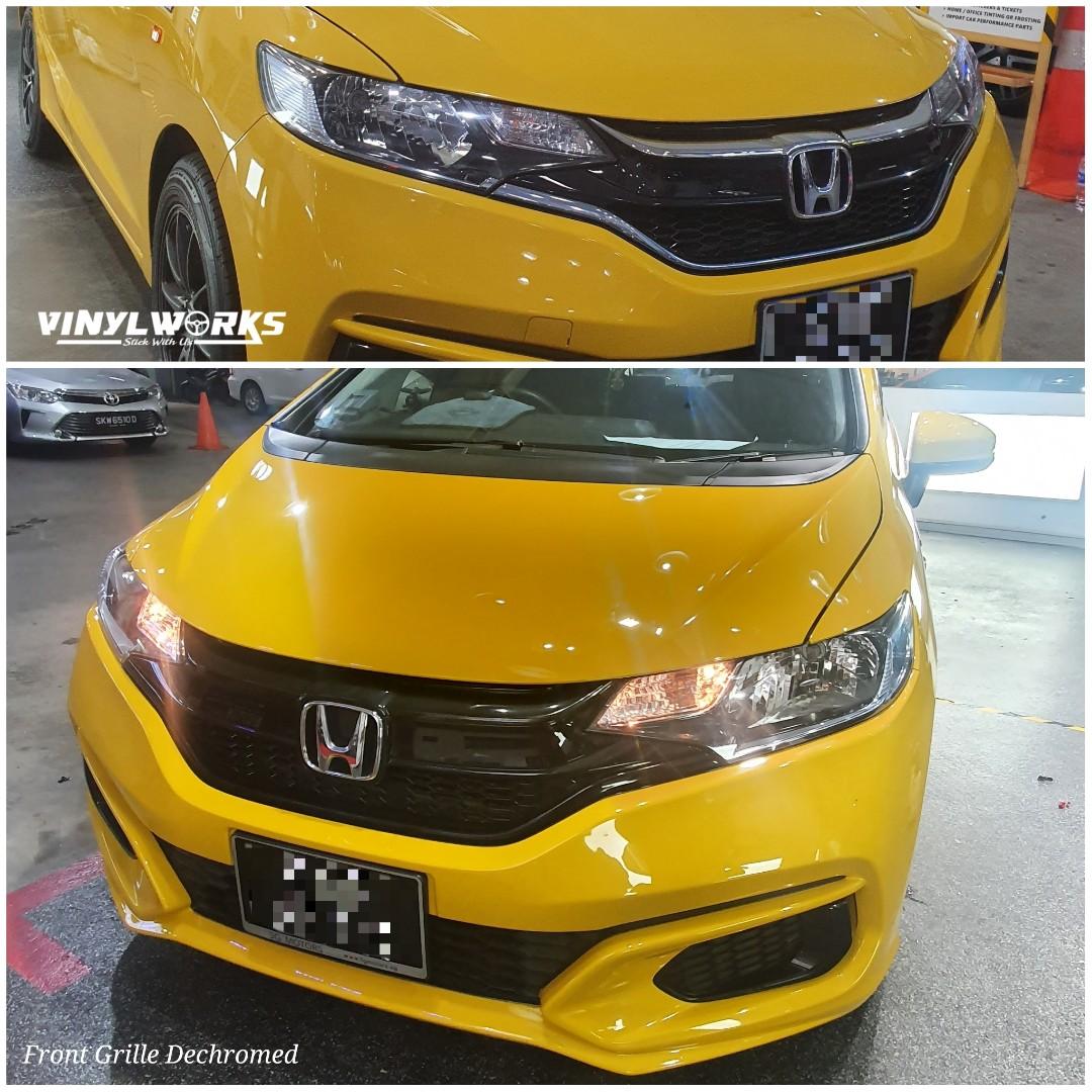 Honda Fit Grille & Boot Bar Dechrome- Wrapped Gloss Black Vinyl Sticker ...