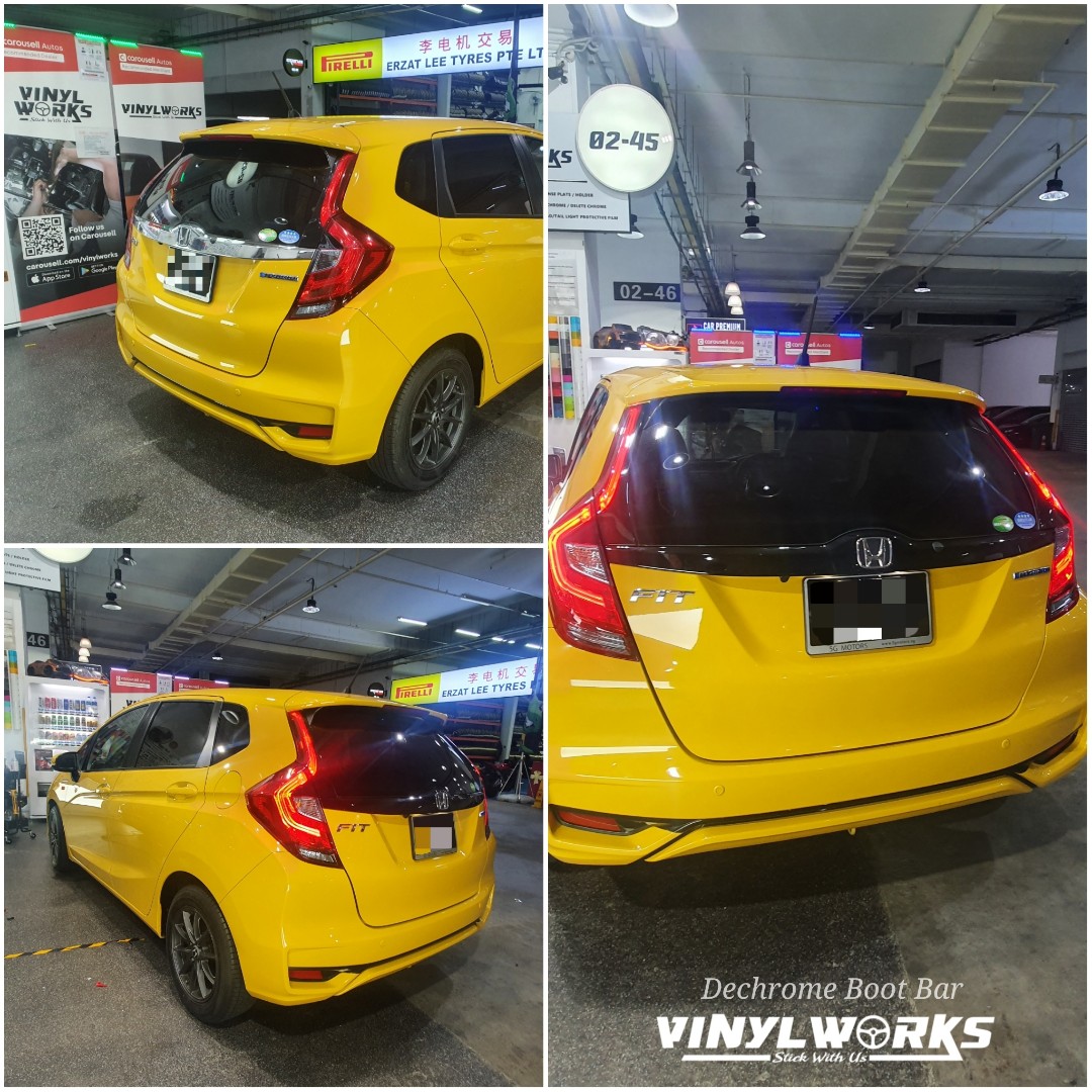 Honda Fit Grille & Boot Bar Dechrome- Wrapped Gloss Black Vinyl Sticker ...