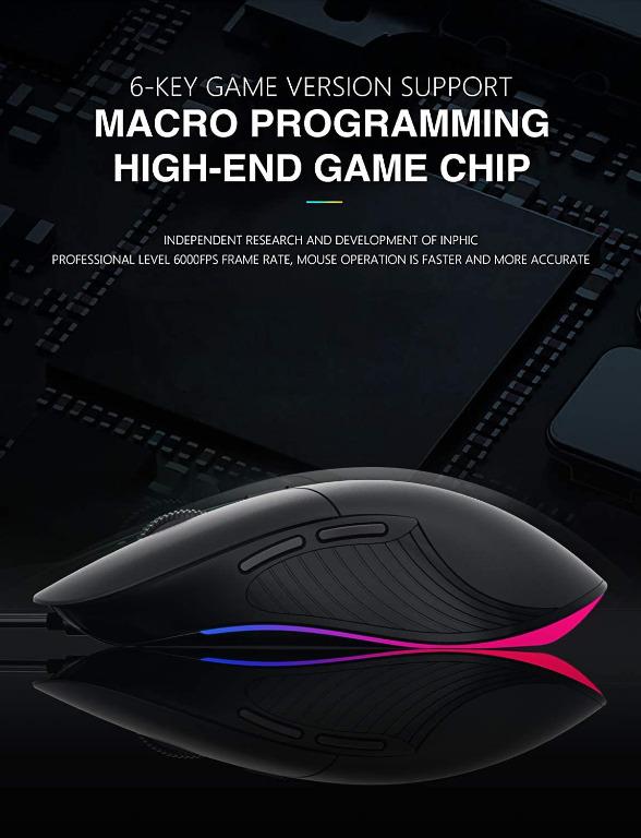 INPHIC PB1 Wired Gaming Mouse [4800 DPI] [RGB Breathing Light] [Silent ...