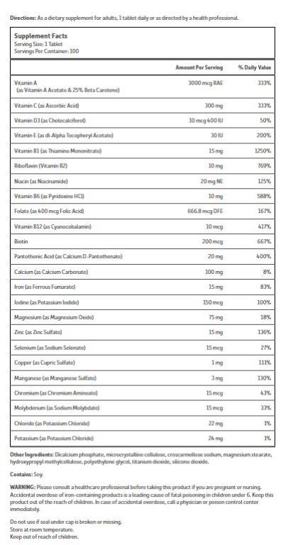 Multivitamin -Therapeutic Formula Once Daily Multivitamin - 100 Tablets ...